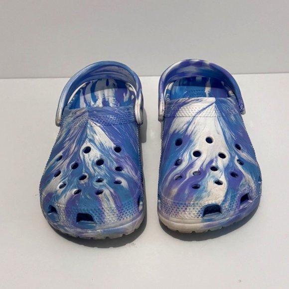 CROCS | Shoes | Crocs Classic Marbled White Blue Purple Oxygen Clog ...
